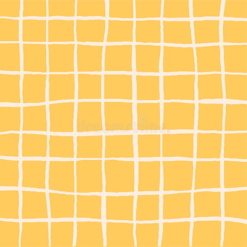 Hand Drawn Cute Grid. Doodle Yellow, Beige, White Plaid Pattern with ...