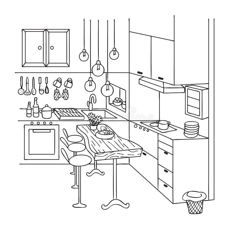 Retro Kitchen Design Stock Illustrations – 97,882 Retro Kitchen Design ...