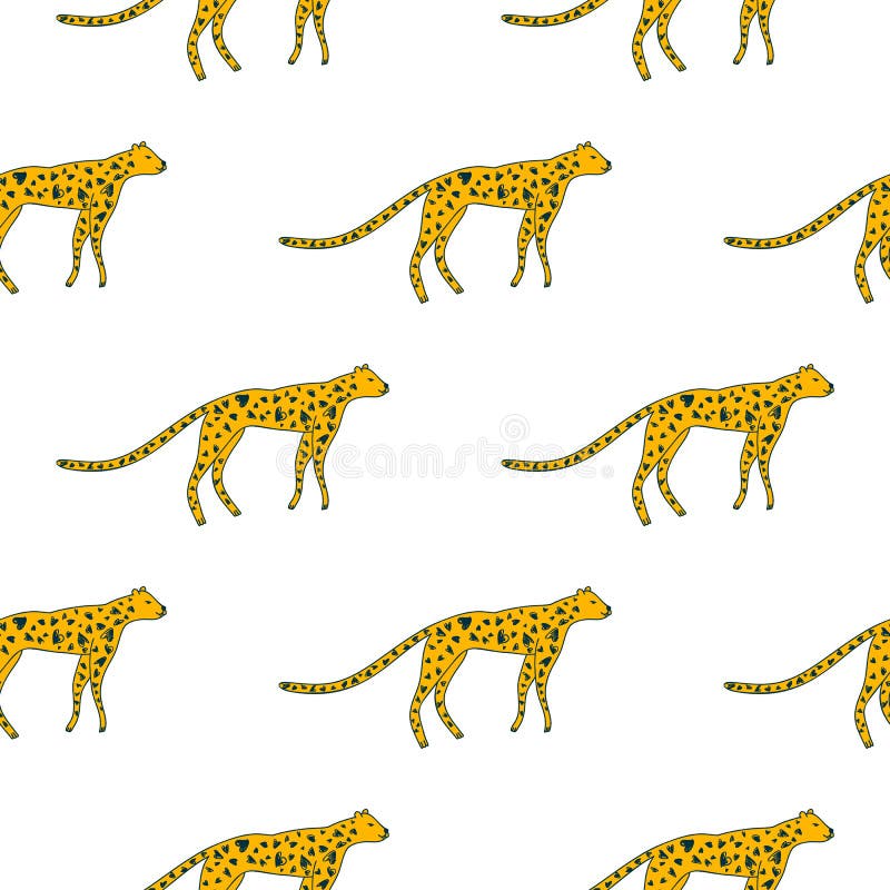 Hand Drawn Cute Leopard Seamless Pattern. Doodle Cheetah Endless ... Hand Drawn Cute Leopard Seamless Pattern. Doodle Cheetah Endless ...