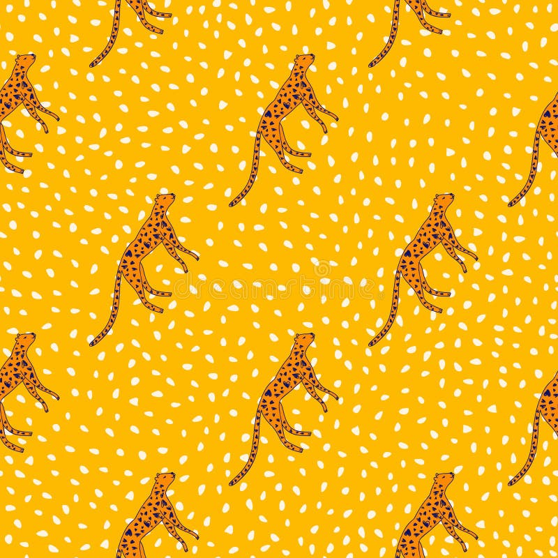 Hand Drawn Cute Leopard Seamless Pattern. Doodle Cheetah Endless ... Hand Drawn Cute Leopard Seamless Pattern. Doodle Cheetah Endless ...