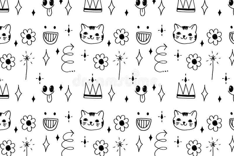 Hand Drawn Cute Pattern with Simple Retro Doodle Elements. Repeatable ...