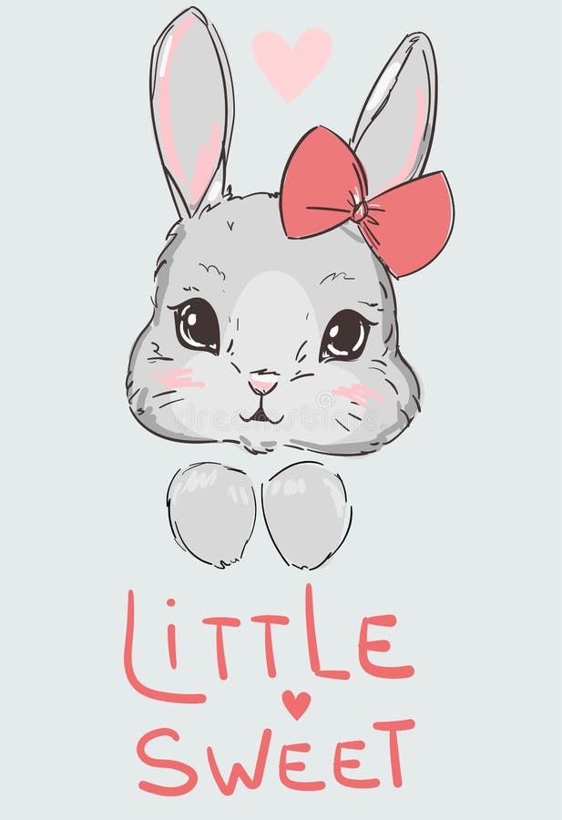 Hand Drawn Cute Rabbit with Bow Childish Print for Children S Textiles ...