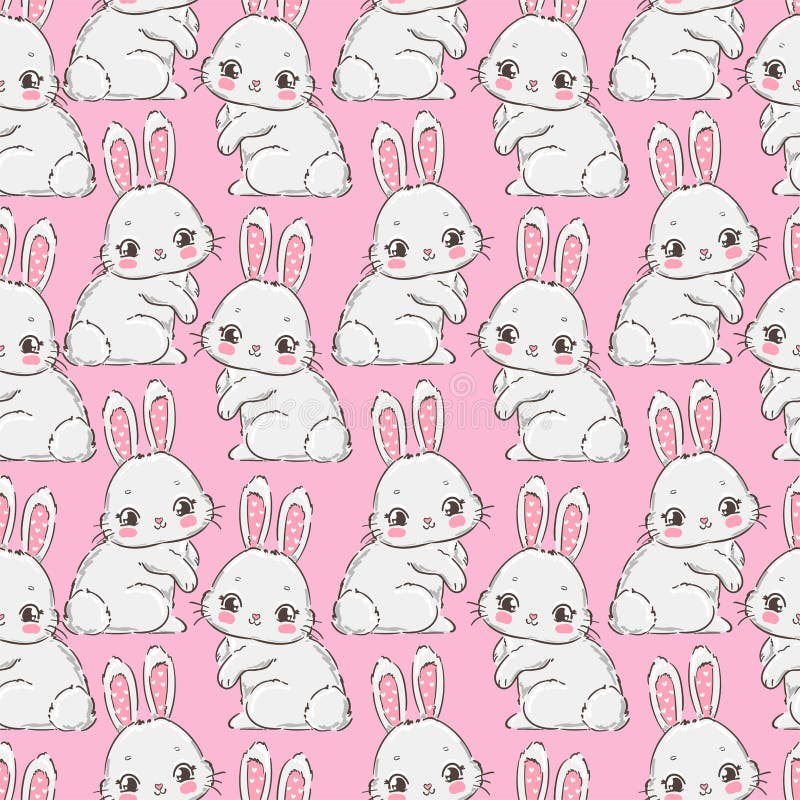 Hand Drawn Cute Rabbits Vector Seamless Pattern Kids Print Background ...