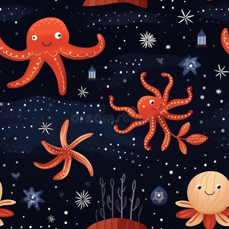 Hand Drawn Cute Sea Animals Kids Seamless Pattern for Textiles, Gift ...