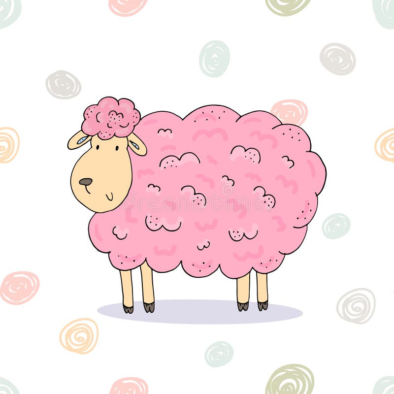Hand Drawn with Cute Sheep . Vector Print Stock Vector - Illustration ...