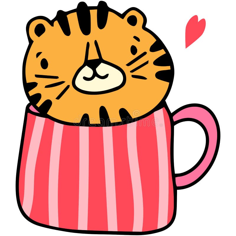 Hand Drawn Cute Tiger and Fancy Cup Illustration Stock Vector ...