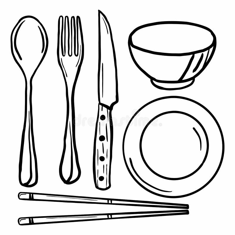 Hand Drawn Cutlery Vector Icon Design Stock Vector - Illustration of ...