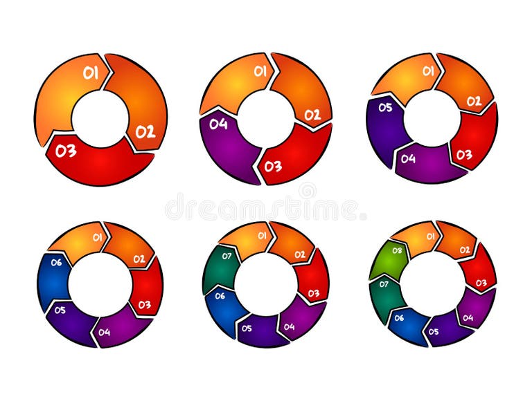 Hand Drawn Cycle Diagram Charts, Set of 3, 4, 5, 6, 7, 8 Options Steps ...