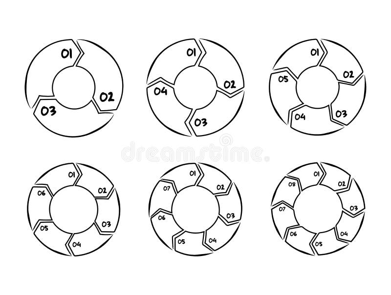 Hand Drawn Cycle Diagram Charts, Set of 3, 4, 5, 6, 7, 8 Options Steps ...