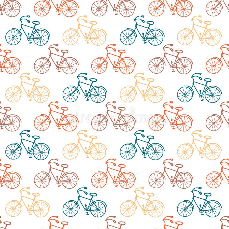 Hand Drawn Cycle Seamless Pattern in Retro Style. Perfect Print for ...