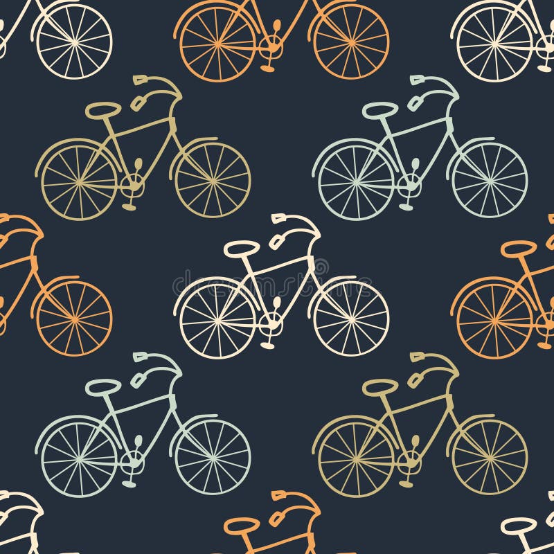 Hand Drawn Cycle Seamless Pattern in Retro Style. Perfect Print for ...