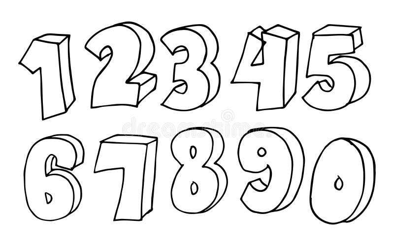 Hand-drawn 3D numbers stock vector. Illustration of numeral - 187122563