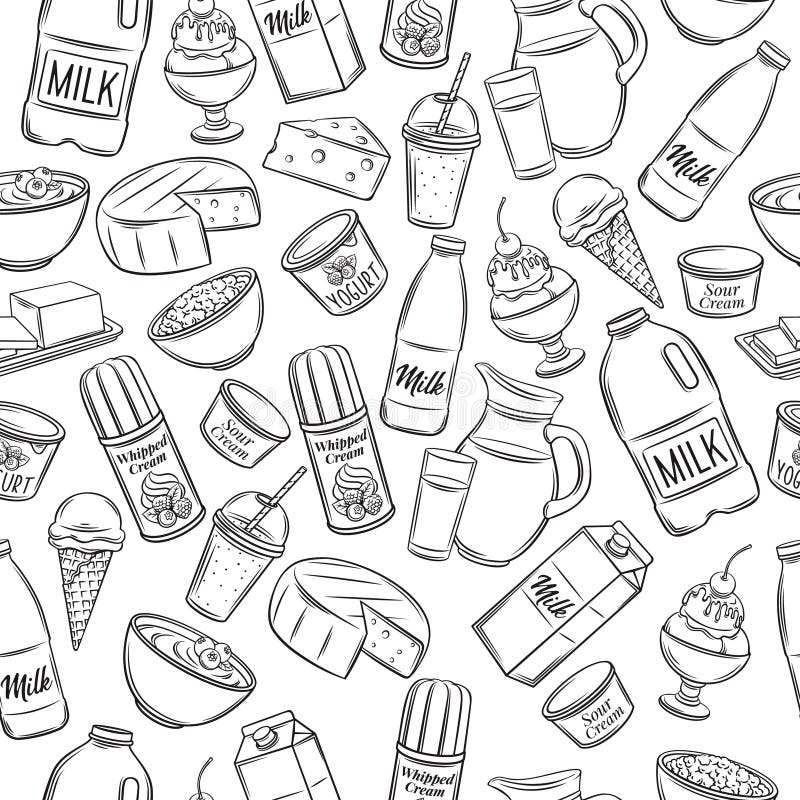 Dairy Product Seamless Pattern Stock Vector Illustration Of Glass