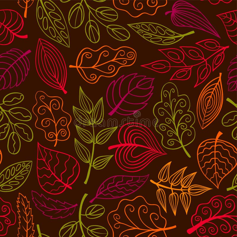 Hand-drawn Dark Seamless Pattern with Leaves Stock Vector ...