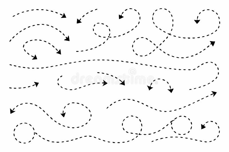 Hand Drawn Dashed Arrows Direction Path Route Design Elements Stock ...