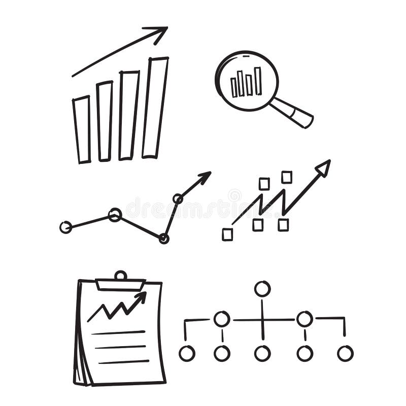 Hand Drawn Data Analysis Line Icons Set Vector Illustration. Doodle ...