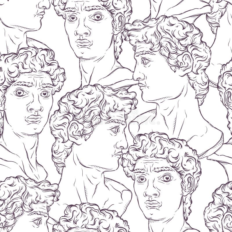 Hand Drawn David Bust Vector. Marble Statue Stock Vector - Illustration ...