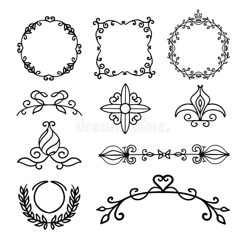 Hand Drawn Decoration Elements, Frames, Page Divider and Border Vector ...