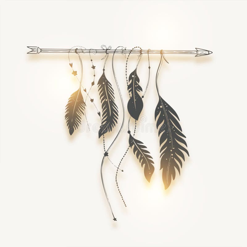 Hand-drawn Decorative Arrow and Quill Background in Ethnic Style Stock ...