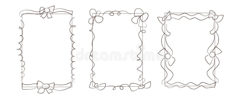 Hand Drawn Decorative Bow Borders for Creative Frames and Artistic ...