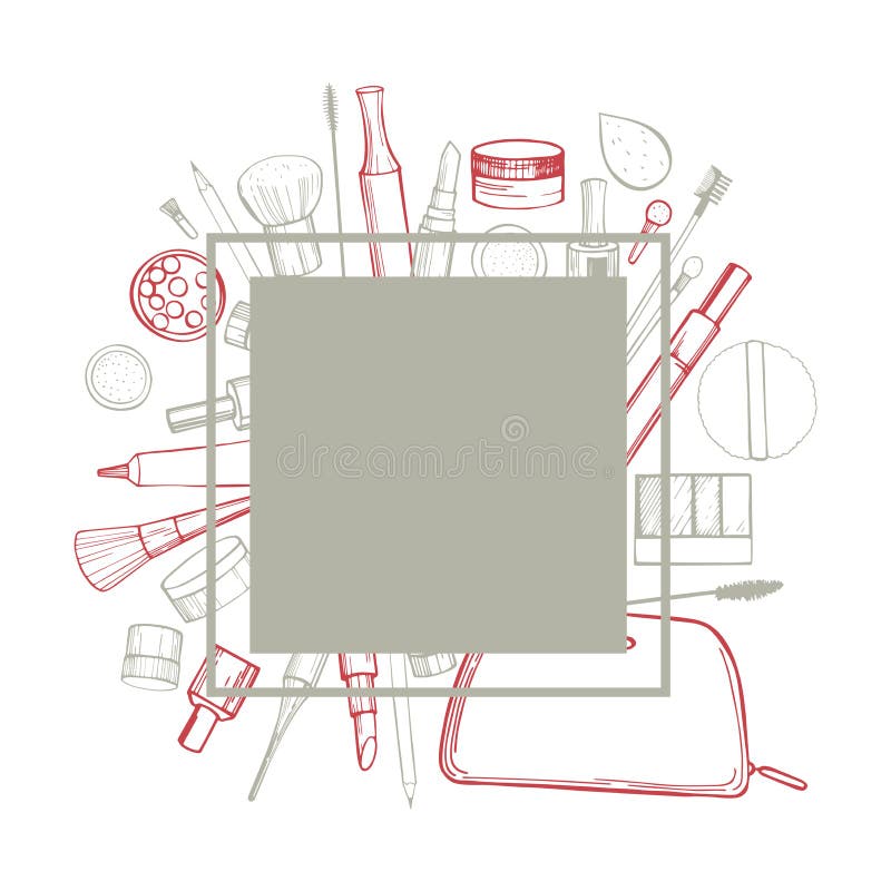 Hand Drawn Decorative Cosmetics for Makeup.Vector Frame Stock Vector ...