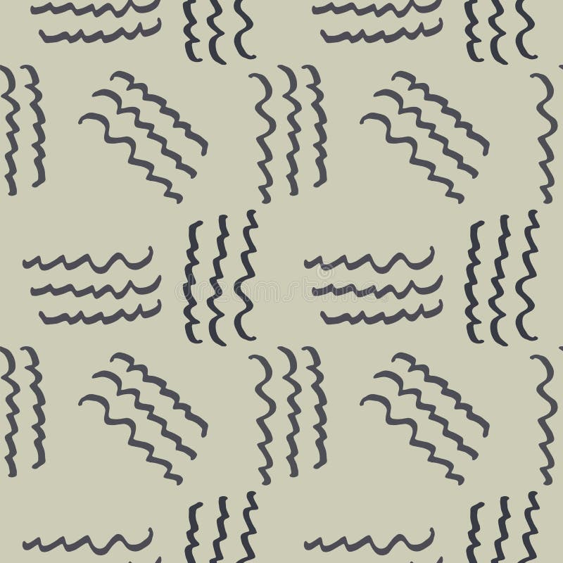 Wavy Lines Seamless Pattern on a Gray Background. Hand-drawn Graphic ...