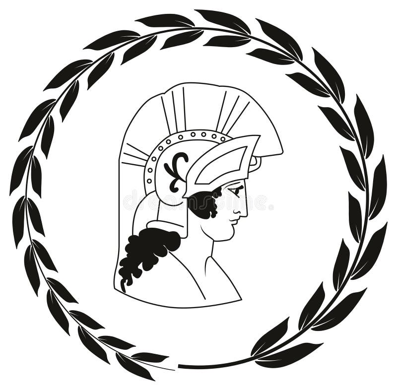 Hand Drawn Decorative Logo with Head of the Ancient Greek Warrior Stock ...