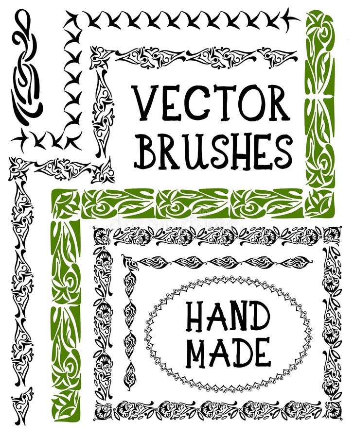 Hand Drawn Decorative Vector Brushes with Inner and Outer Corner Tiles ...