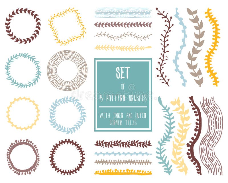 Hand Drawn Decorative Vector Brushes with Inner and Outer Corner Stock ...