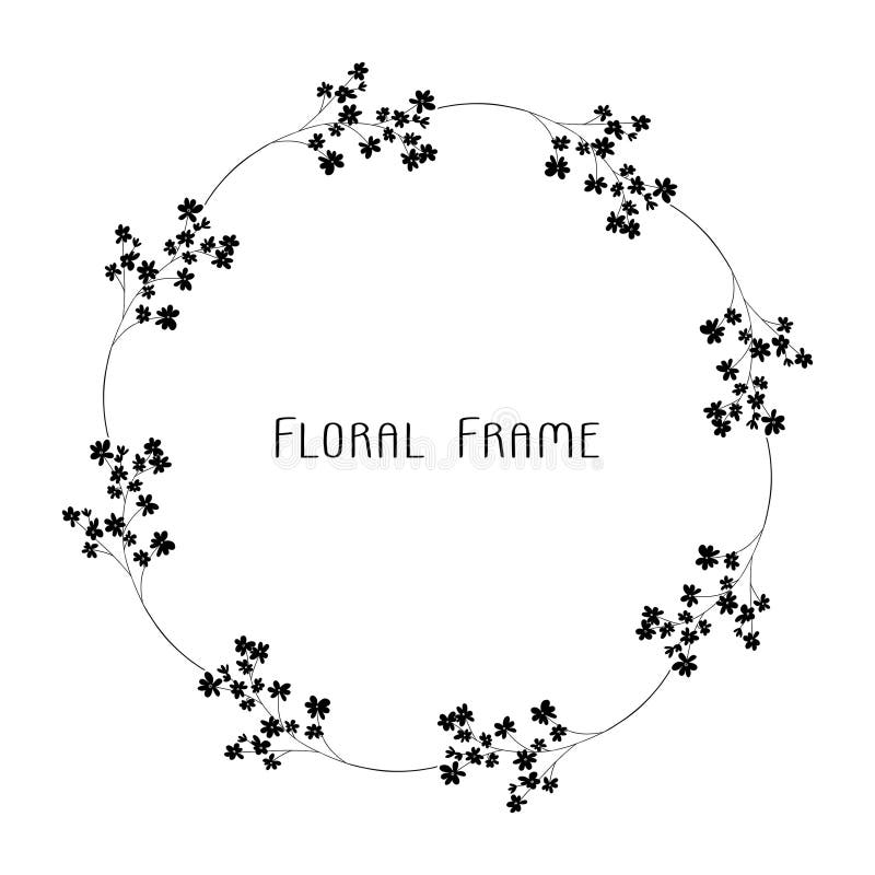 Hand Drawn Delicate Floral Frame, a Wreath of Black Small Flowers Stock ...