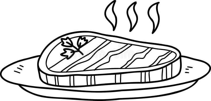 Hand Drawn Delicious Beef Steak on a Plate Illustration Stock Vector ...