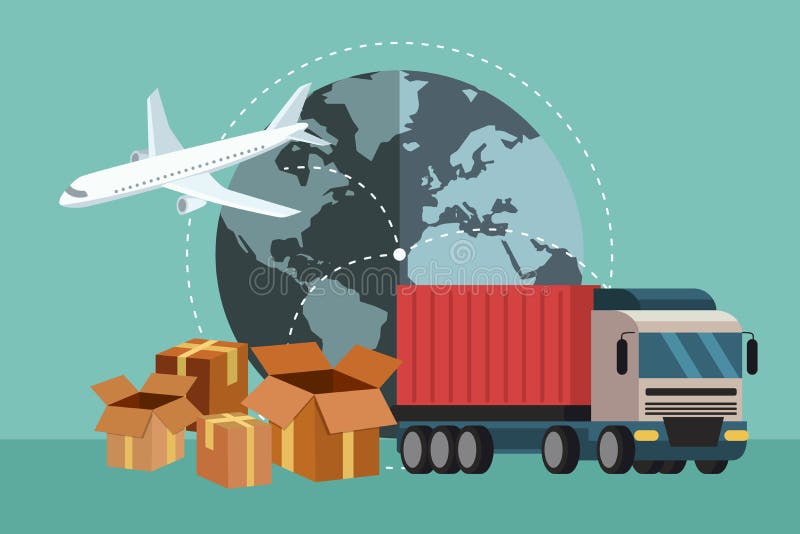 Hand Drawn Delivery Concept with Truck Vector Illustration. Stock ...