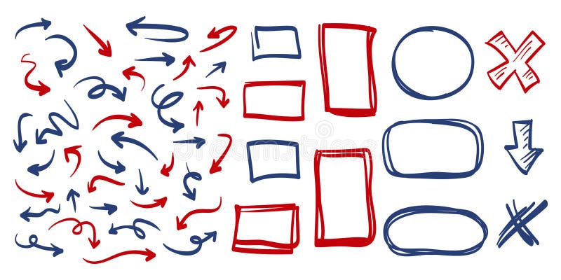 Hand Drawn Design Elements Set. Arrows, Box, Circle Line Scribble Stock ...