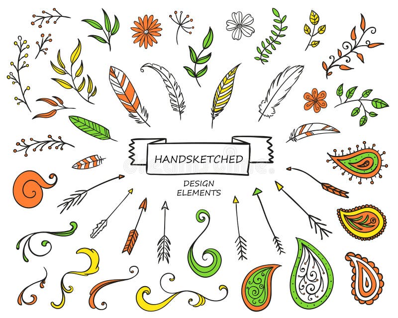 Hand Drawn Design Elements stock illustration. Illustration of floral ...