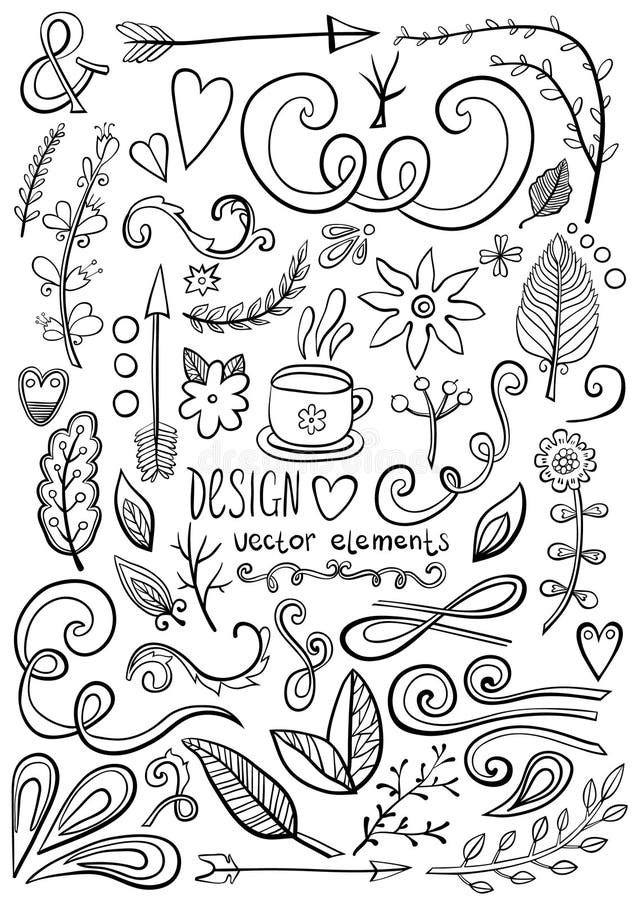 Hand drawn design elements stock vector. Illustration of branch - 107403880
