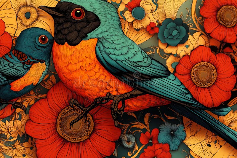 This Hand Drawn Design Features a Bird Pattern and is Suitable for a ...