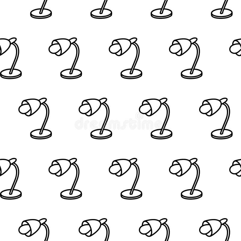 Hand Drawn Desk Lamp Seamless Pattern. Doodle Outline Pattern with Desk ...