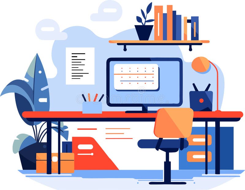 Hand Drawn Desk in the Office is Organized in Order in Flat Style Stock ...