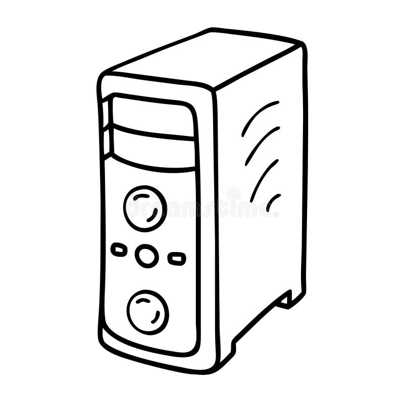 Hand-Drawn Desktop Computer Tower Vector Illustration for Tech Design ...