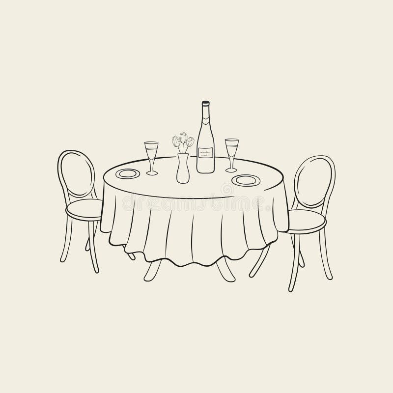 Hand-drawn Dinner Table with Chairs. Design for Wedding, Birthday, or ...