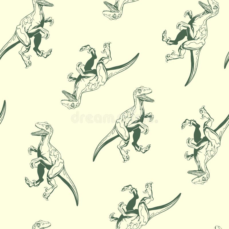 Hand Drawn Dinosaur Raptor Seamless Pattern. Vector Clipart Stock ...