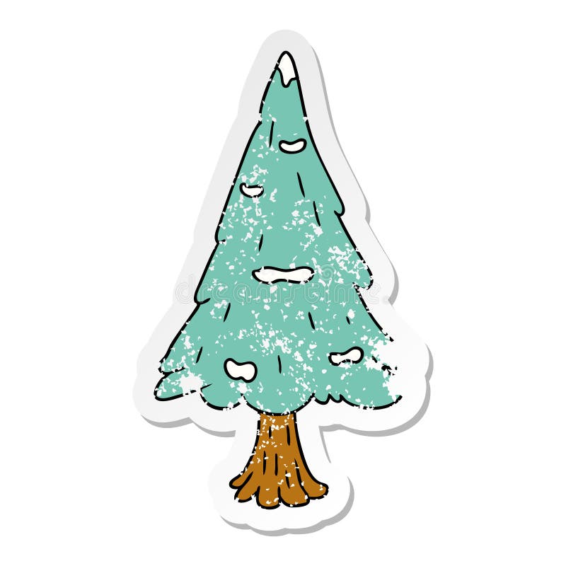 Hand Drawn Distressed Sticker Cartoon Doodle Single Snow Covered Tree ...