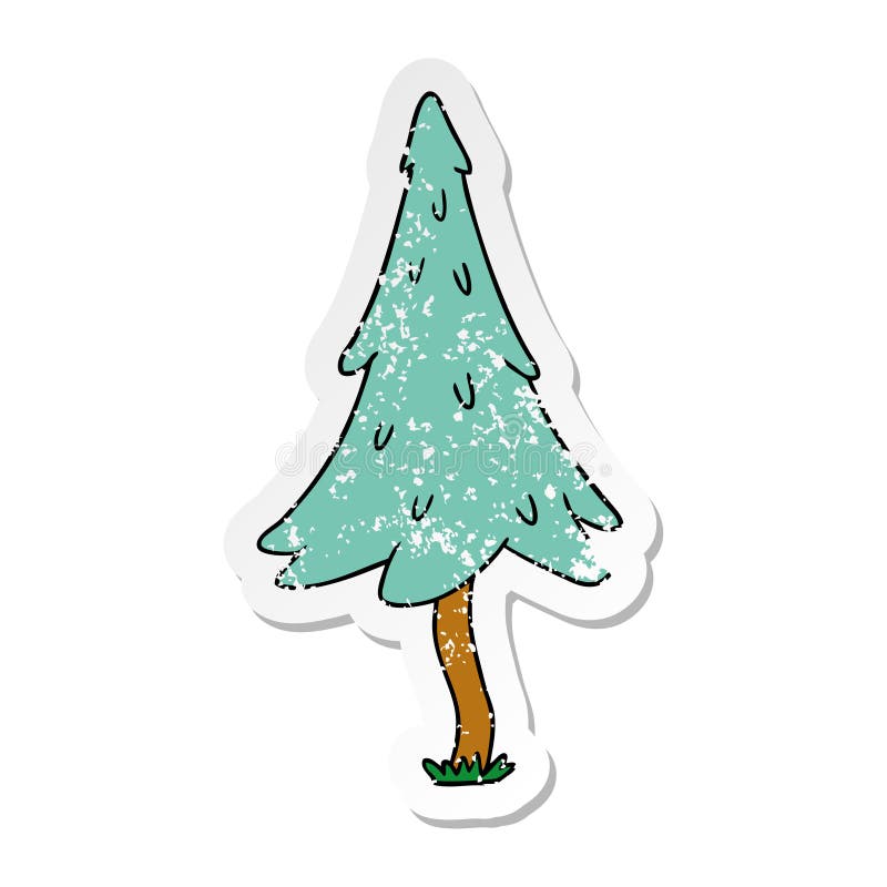 Hand Drawn Distressed Sticker Cartoon Doodle of Woodland Pine Trees ...