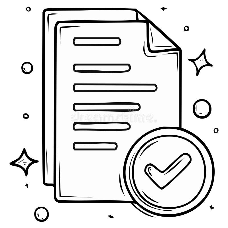 Hand-drawn Document with Checkmark Approval Symbol and Sparkling ...