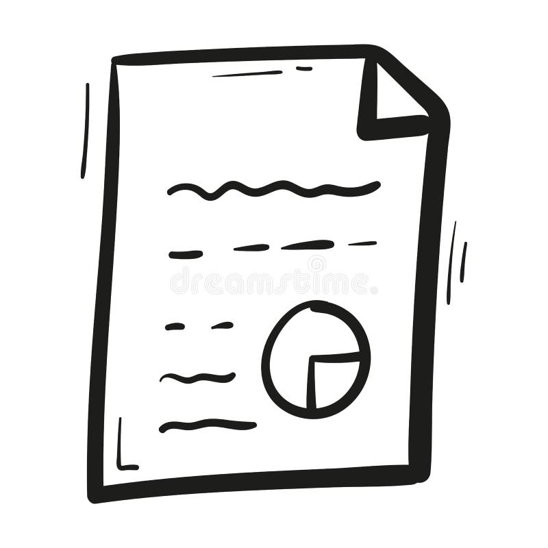 Hand Drawn Document with Graphs and Information Icon in Doodle Style ...