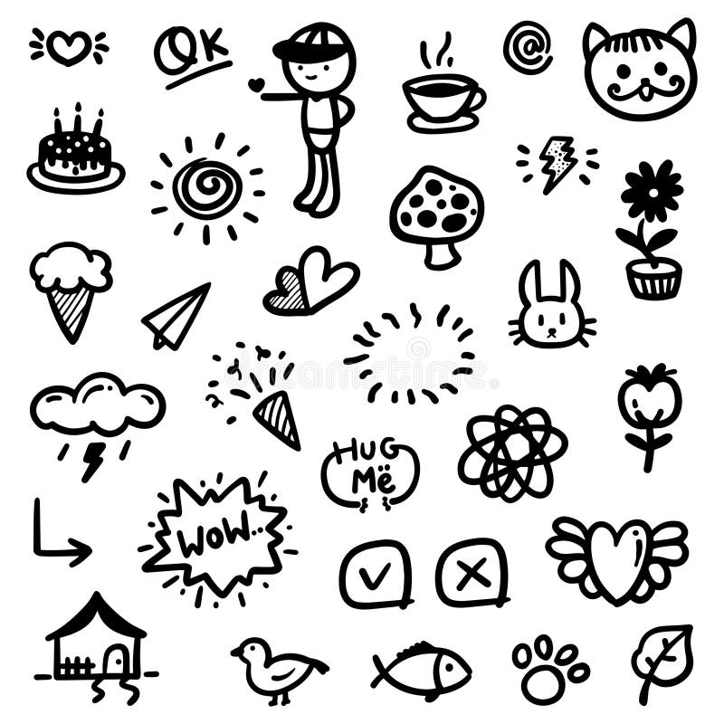 Hand Drawn Doodle Abstract of Black Thin Line Set Stock Vector ...