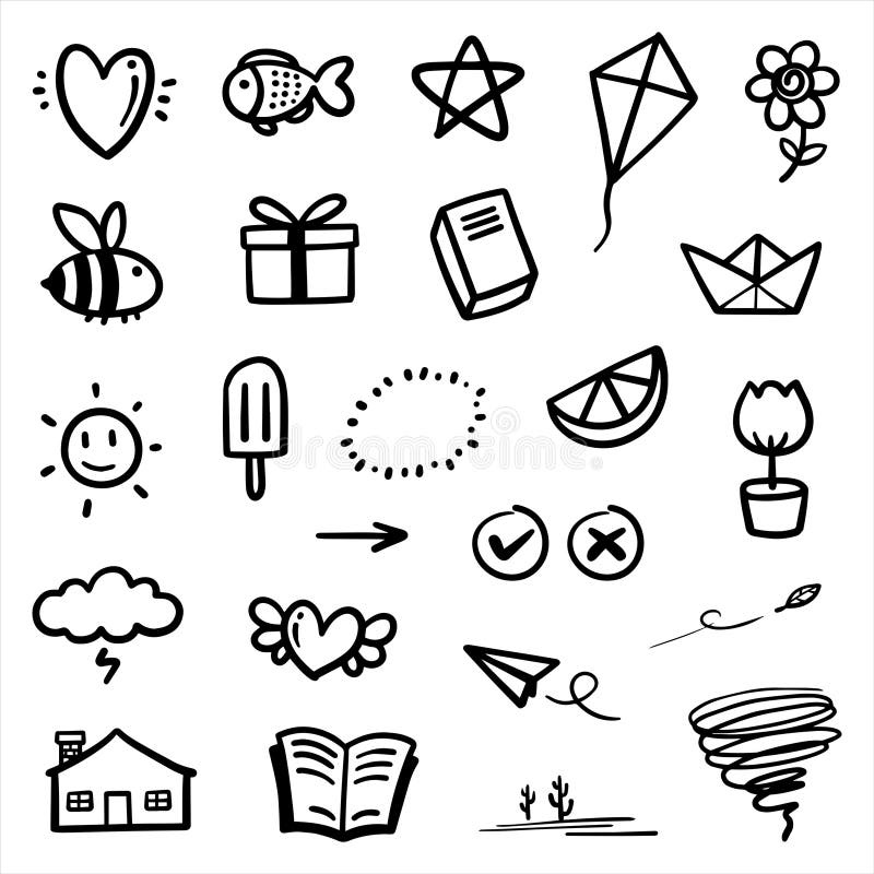 Hand Drawn Doodle Abstract of Black Thin Line Set Include of Objects ...