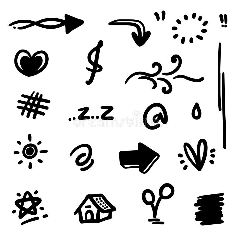 Hand Drawn Doodle Abstract of Swash Black Thin Line Set Stock Vector ...