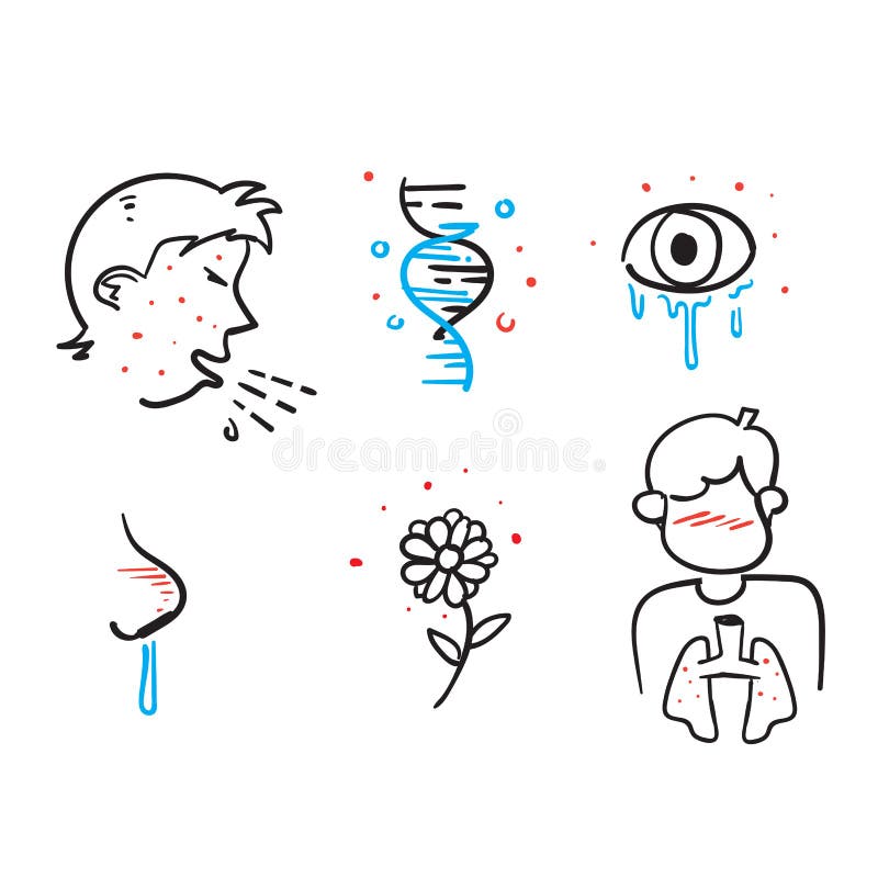 Hand Drawn Doodle Allergy Symptoms Illustration Icon Isolated Stock ...