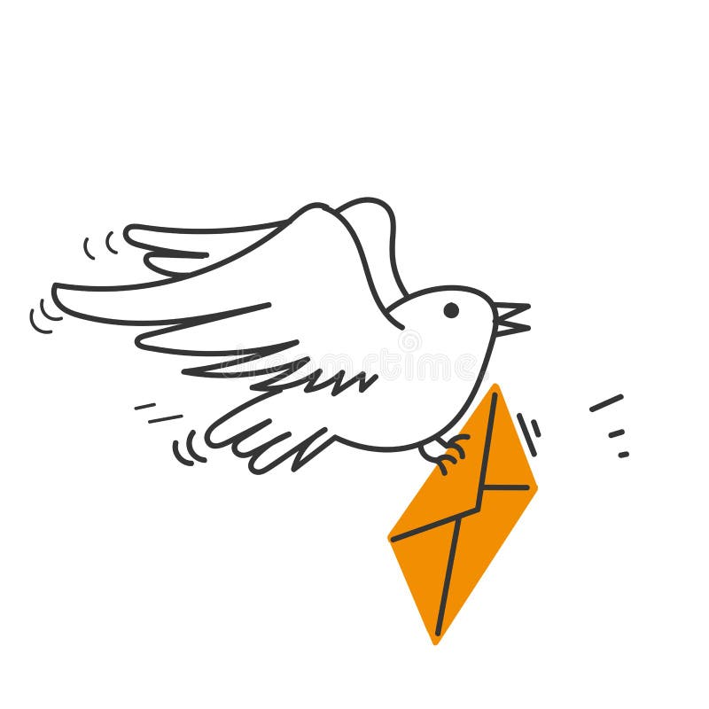 Hand Drawn Doodle Bird Carrying an Envelope Illustration Vector Stock ...